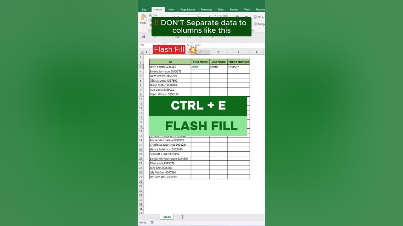 Flash Fill Values in Excel Like a PRO in 2024 #shorts #exceltips #exceltricks - YouTube