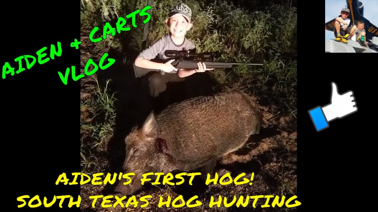 KIDS TEXAS HOG HUNTING! AIDEN SHOOTS HIS FIRST PIG! - YouTube