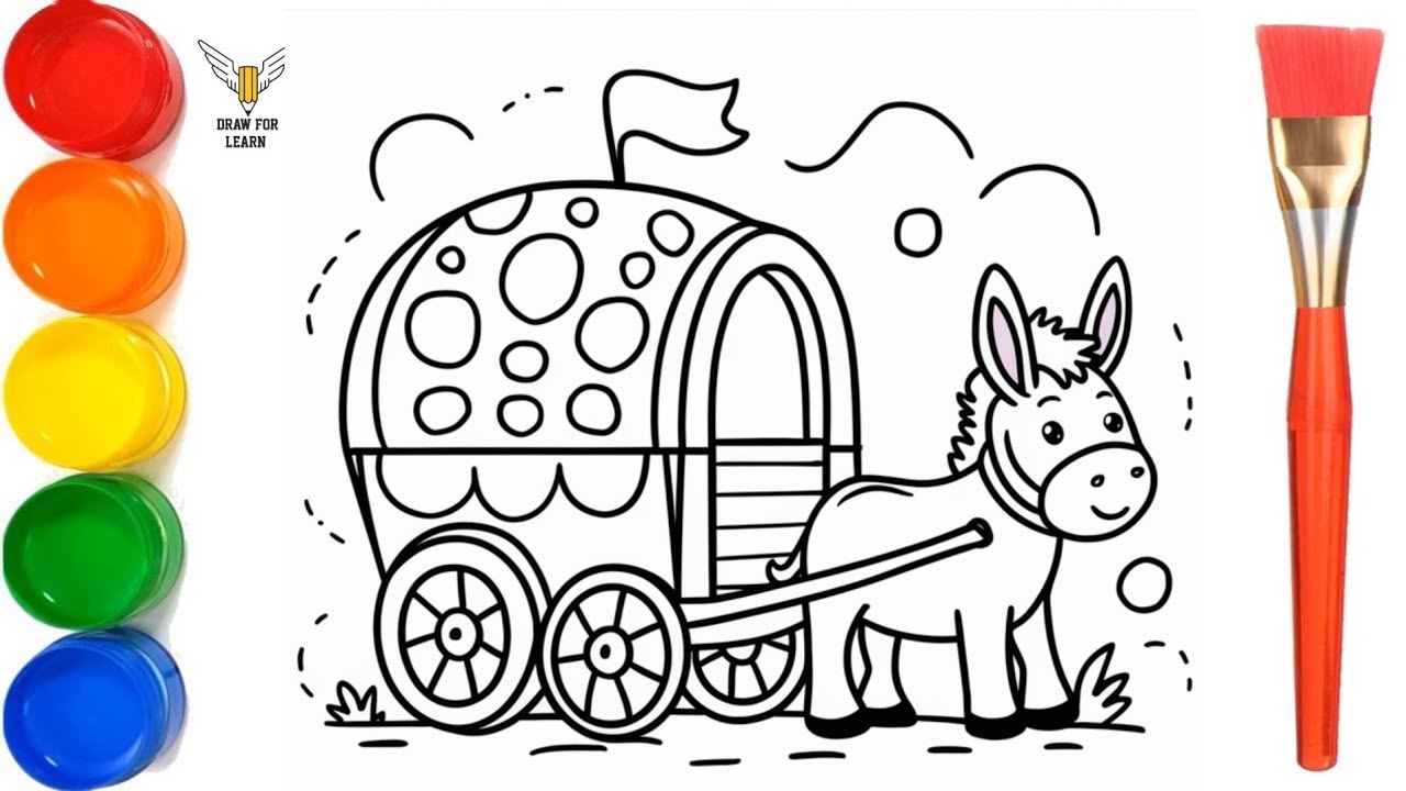 dHow to Draw donkey cart drawing, Painting and Coloring for Kids ...