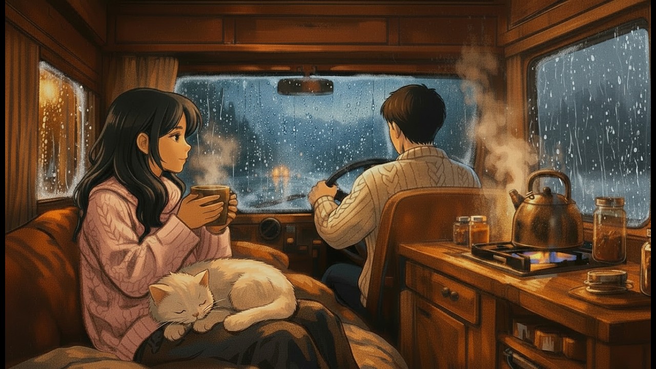 A Rainy Day on Our Cozy Bus | Ghibli-Style Moments - YouTube