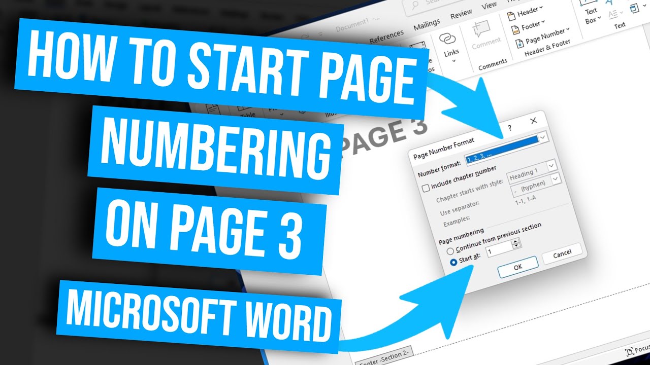 How to Start Page Numbering on Page 3 | Microsoft Word - YouTube