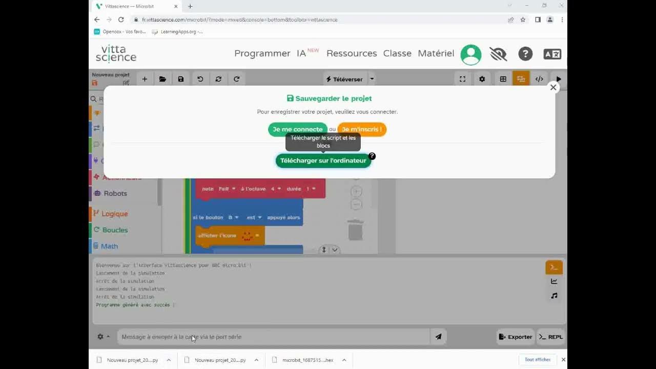 Vittascience - sauvegarder son projet - YouTube