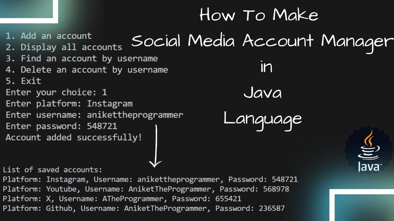 Social Media Account Details Manager using java || Java Projects - YouTube