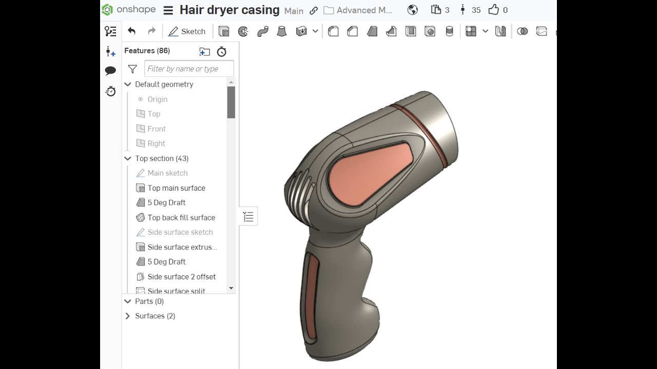 Advanced Surface Modeling in Creo: Hair drayer in Creo Part TWO - YouTube