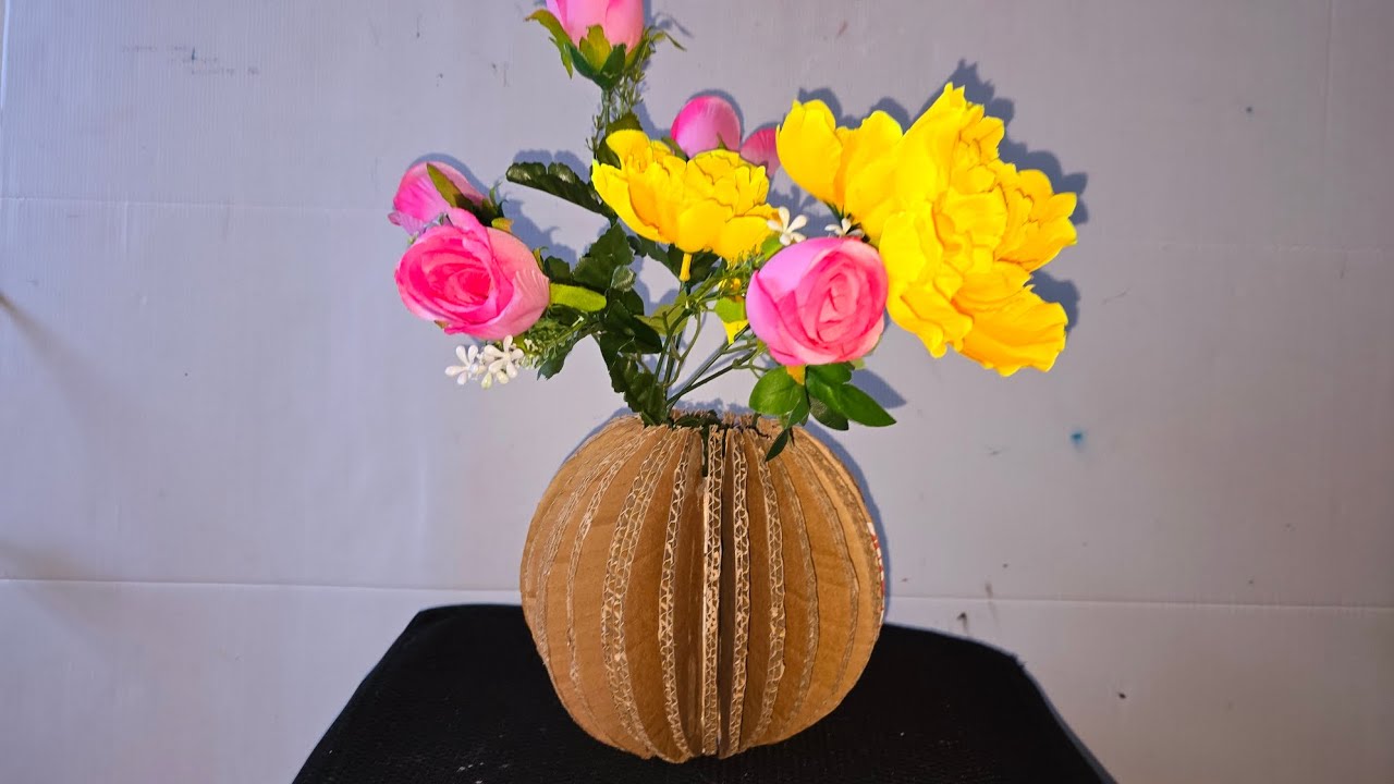 DIY Cardboard Flower Vase Making / How To Make Flower Pot With ...
