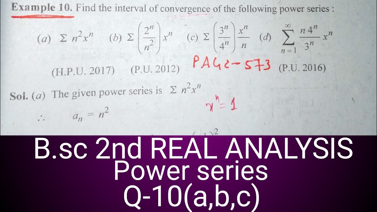 B.sc 2nd year | Real Analysis | Power Series | Ex- 10 (a,b,c) - YouTube