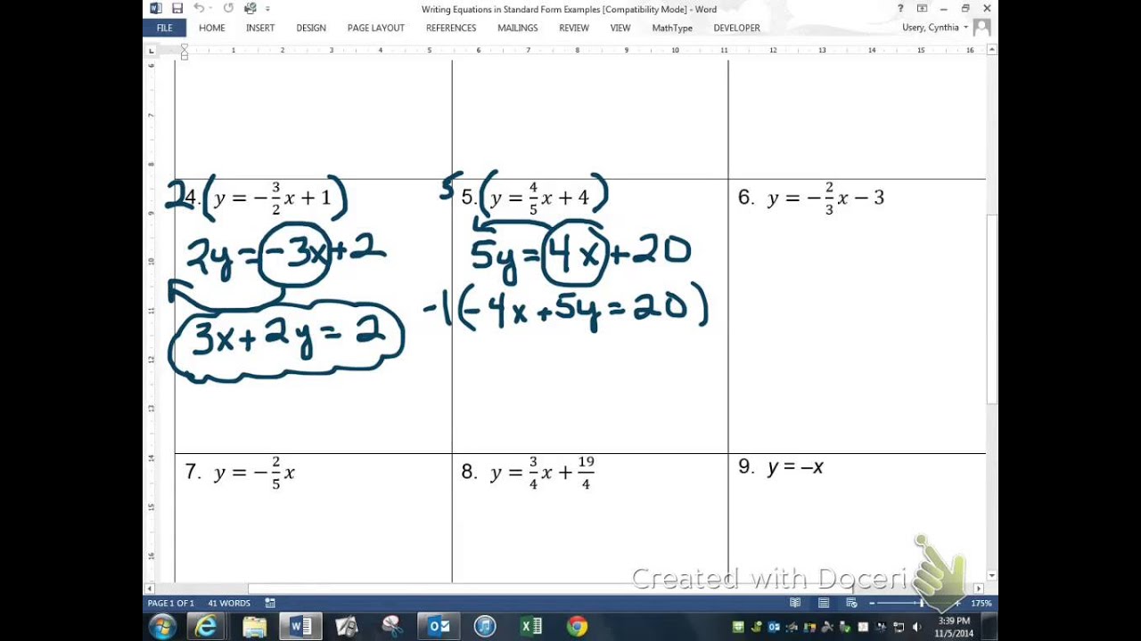 Writing Equations in Standard Form Examples - YouTube