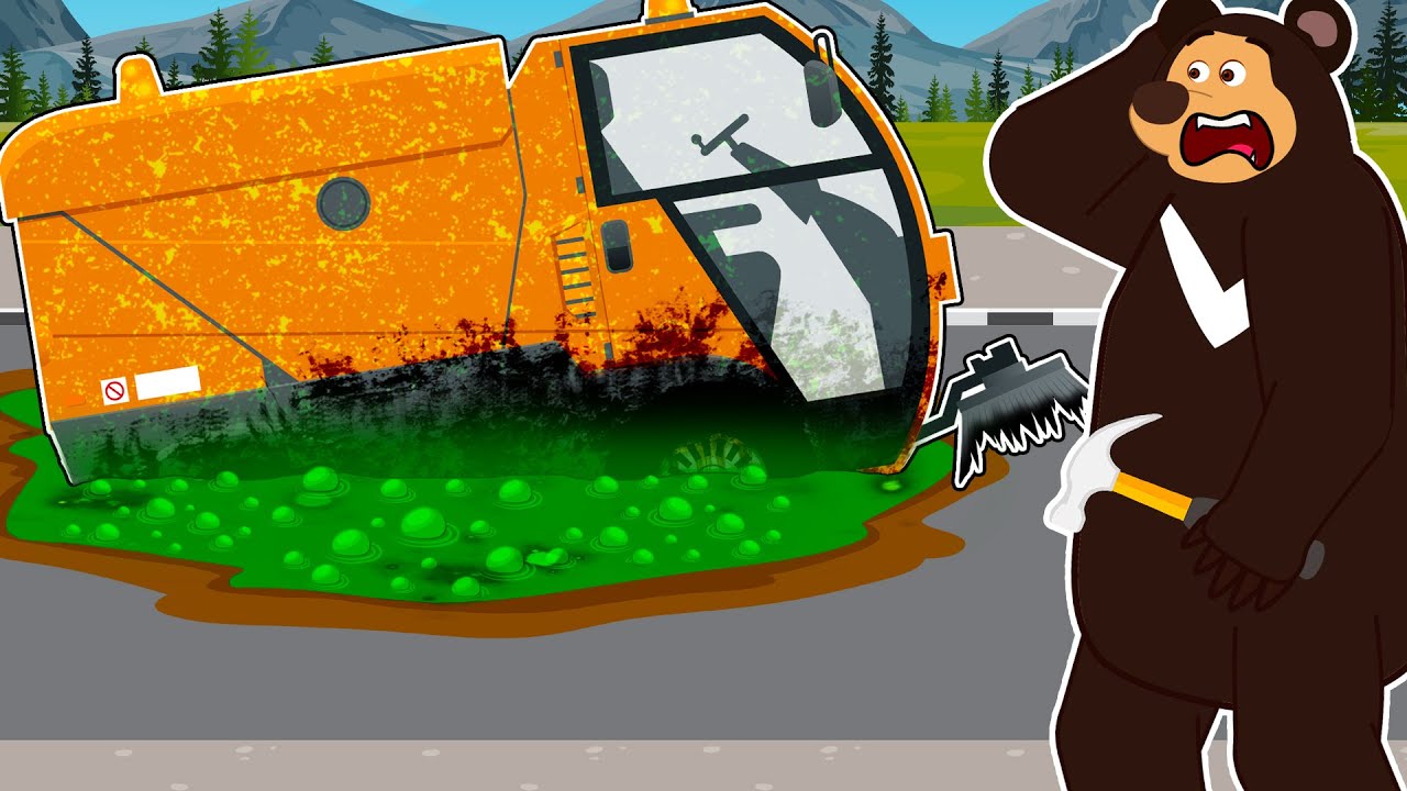 The Bear Garage: Repairing The Broken Street Sweeper Tractor at work | Garage Vehicle Animation ...