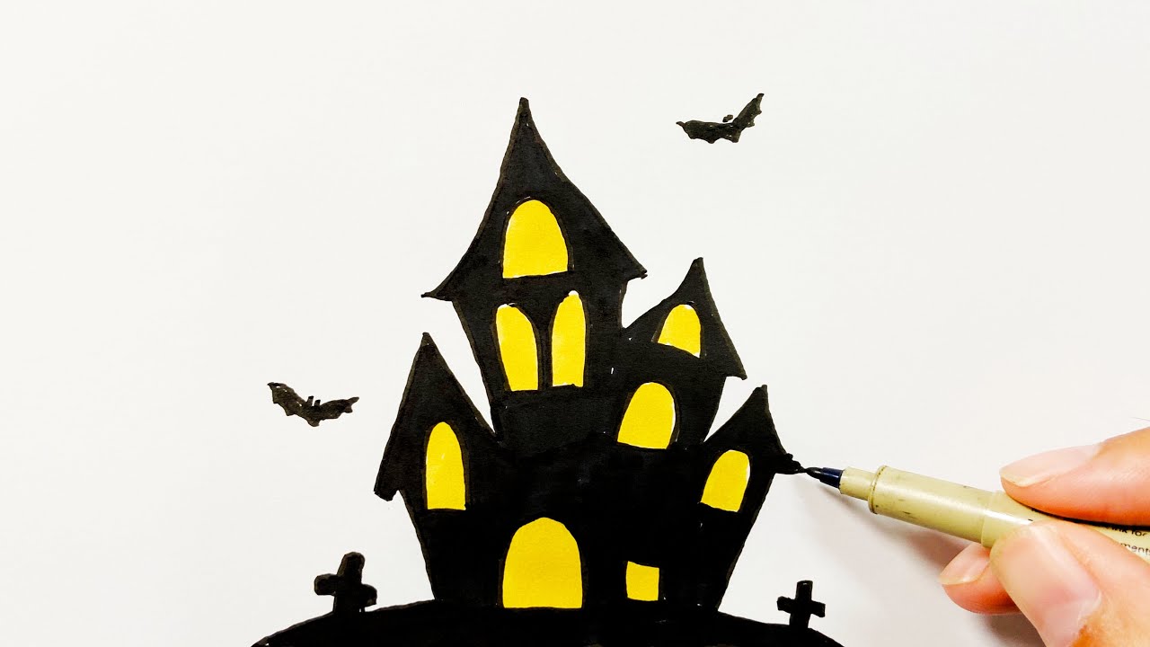 How to Draw a Haunted House for Halloween - YouTube