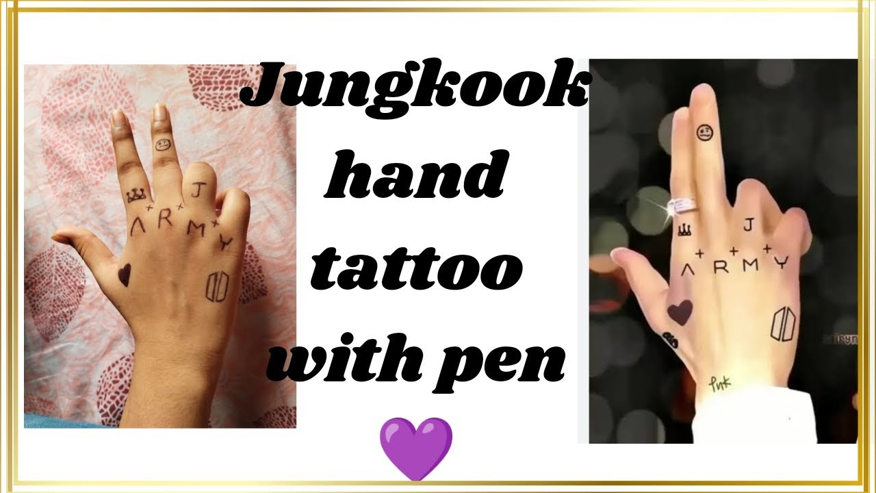 BTS💜jungkook hand tattoo with pen at home|Draw bts hand tattoo|Jungkook ...