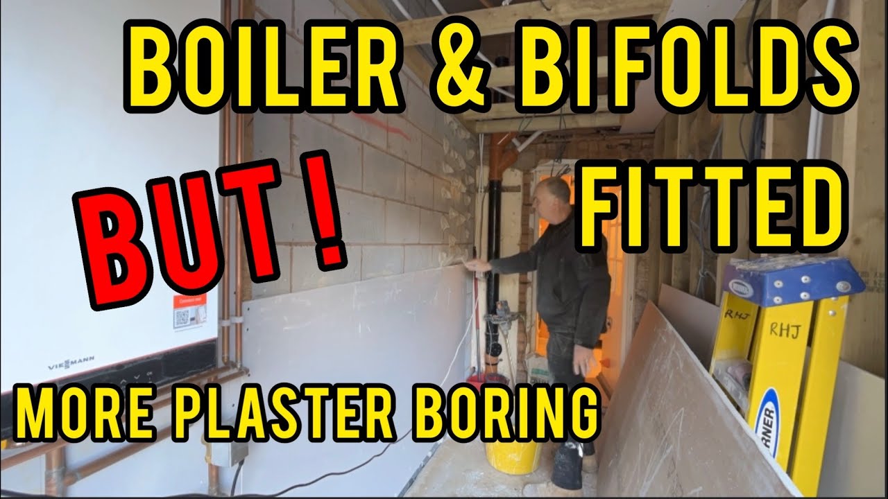 Boiler, Plaster boarding and Bi Fold doors installed - YouTube