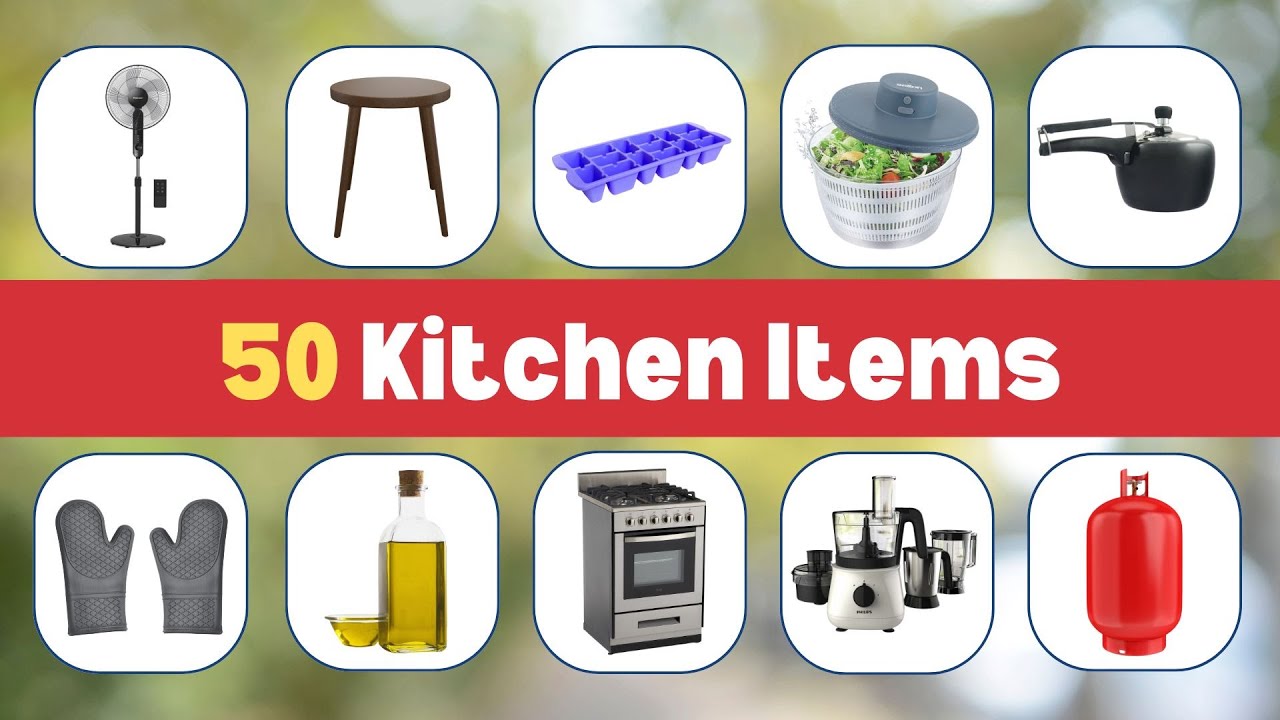 50 Kitchen Items l Daily Use words l English Vocabulary l Part 2 - YouTube