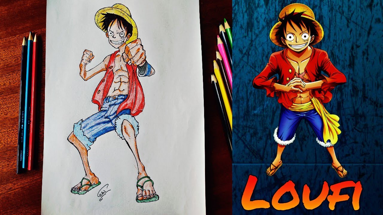 طريقة رسم وتلوين لوفي( قبعة القش) وان بيس Fast drawing and coloring of ...