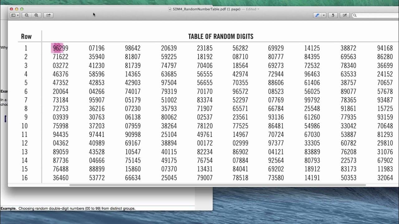 Taking samples from a random number table - YouTube