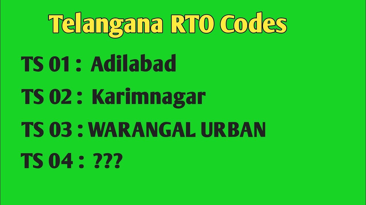 Telangana RTO Codes for Vehicles Registration || Vehicles Registration ...