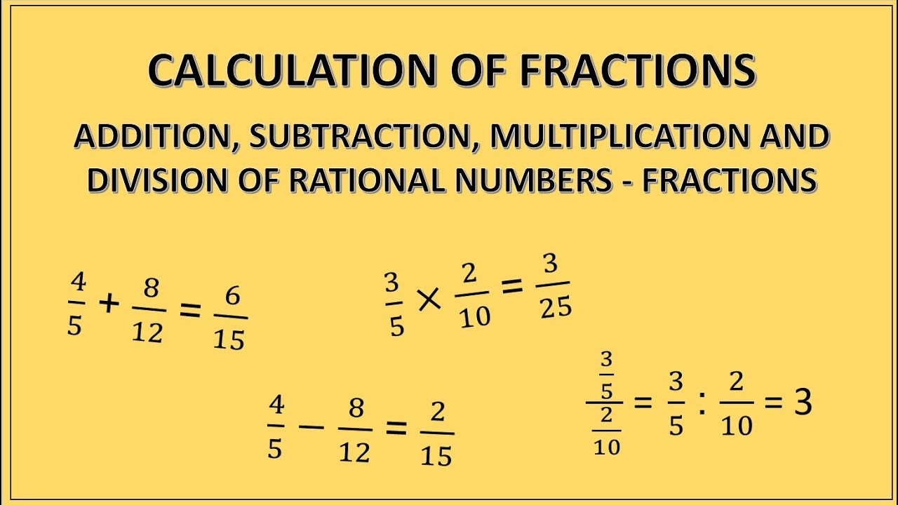 FRACTIONS ADDITION, SUBTRACTION, MULTIPLICATION AND DIVISION - YouTube