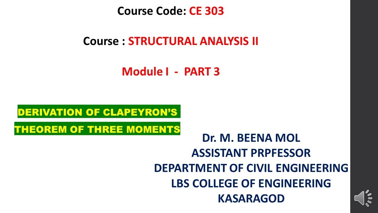 DERIVATION OF CLAPEYRON'S THEOREM OF THREE MOMENTS CE 303 STRUCTURAL ...
