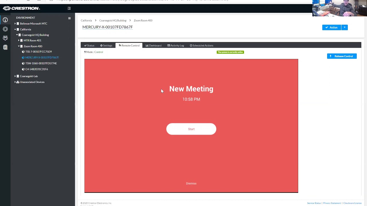 Remotely schedule and start a meeting from Crestron XiO Cloud - YouTube