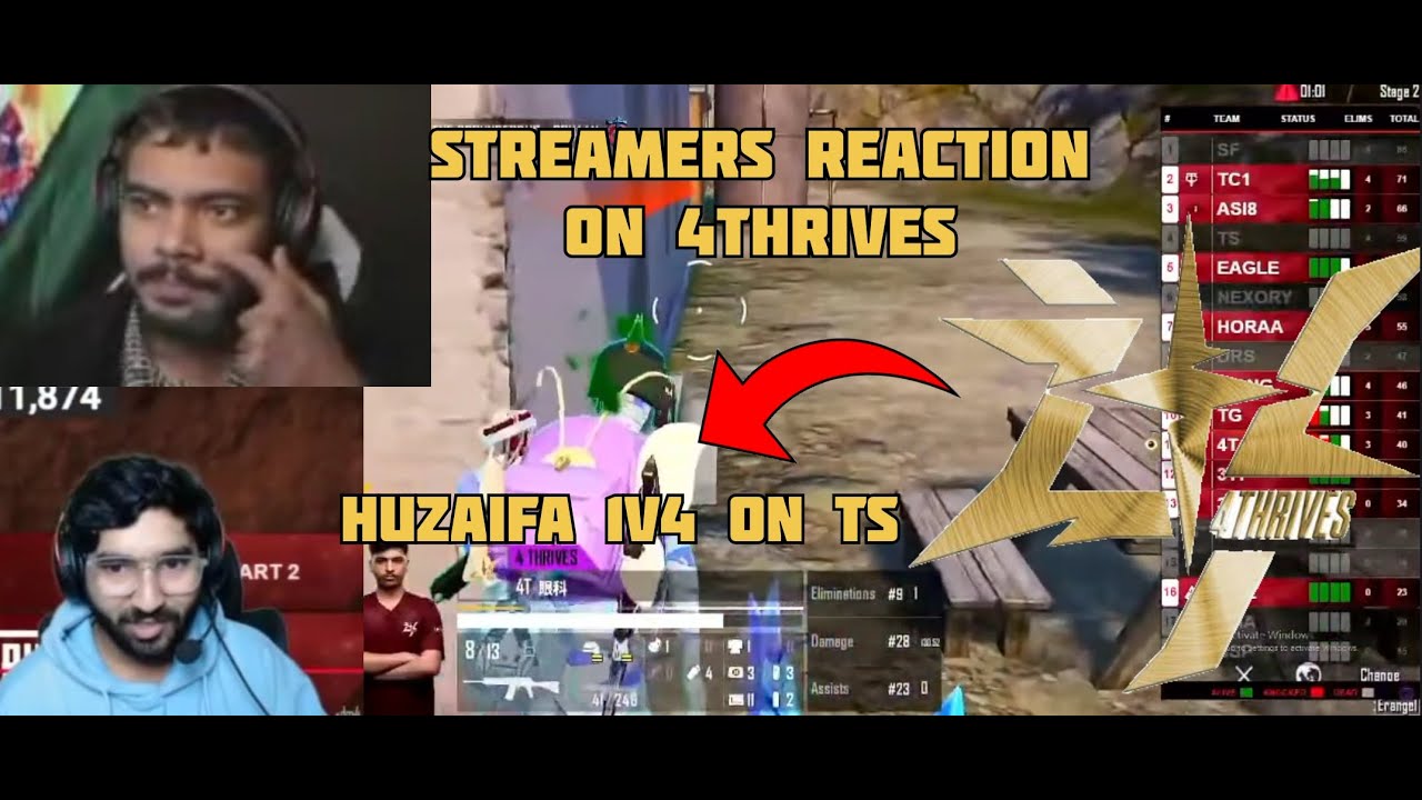 Streamers Crazy Reaction on Team 4Thrives 🥵 | Huzaifa 1v4 clutch on ...