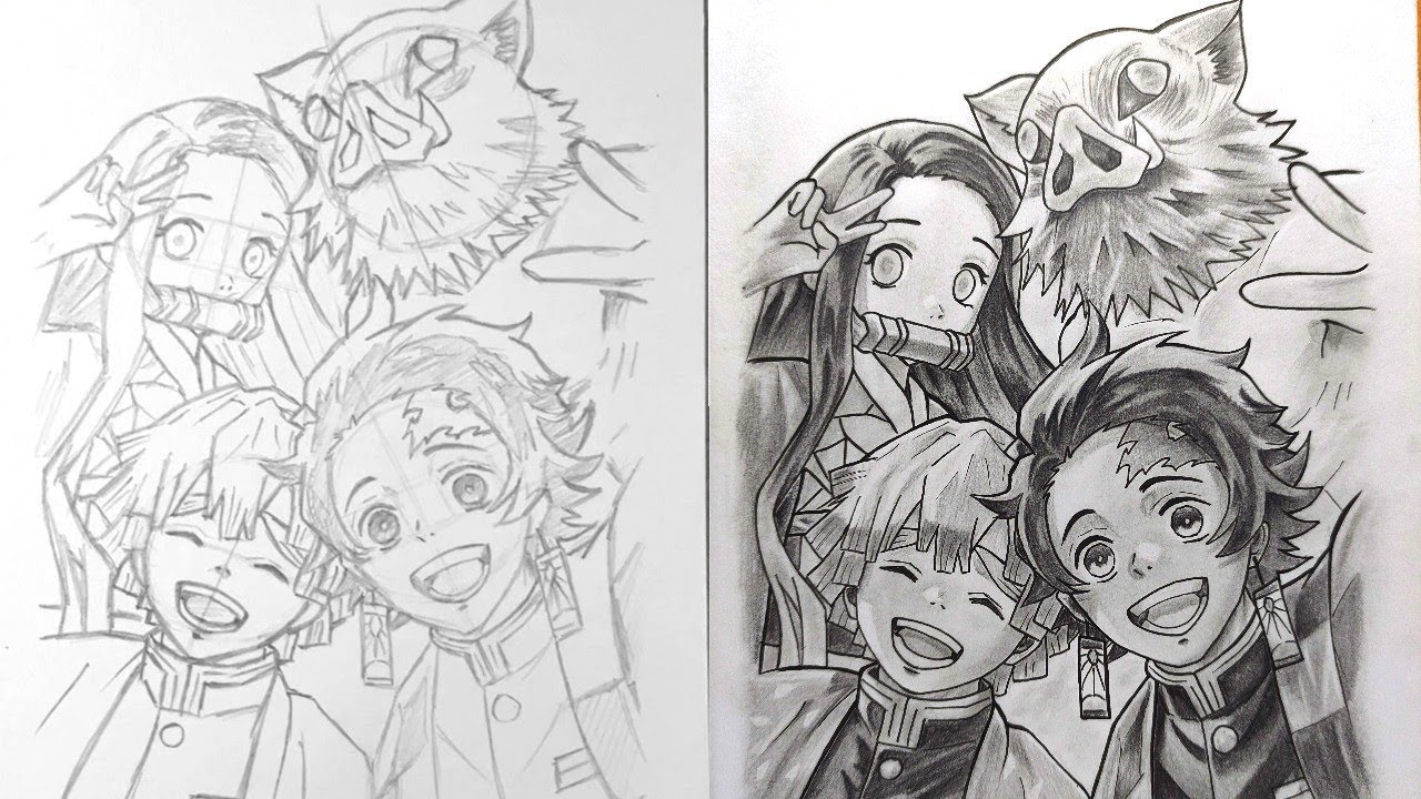 How to Draw Tanjiro Nezuko Zenitsu & Inosuke | easy anime drawing ...