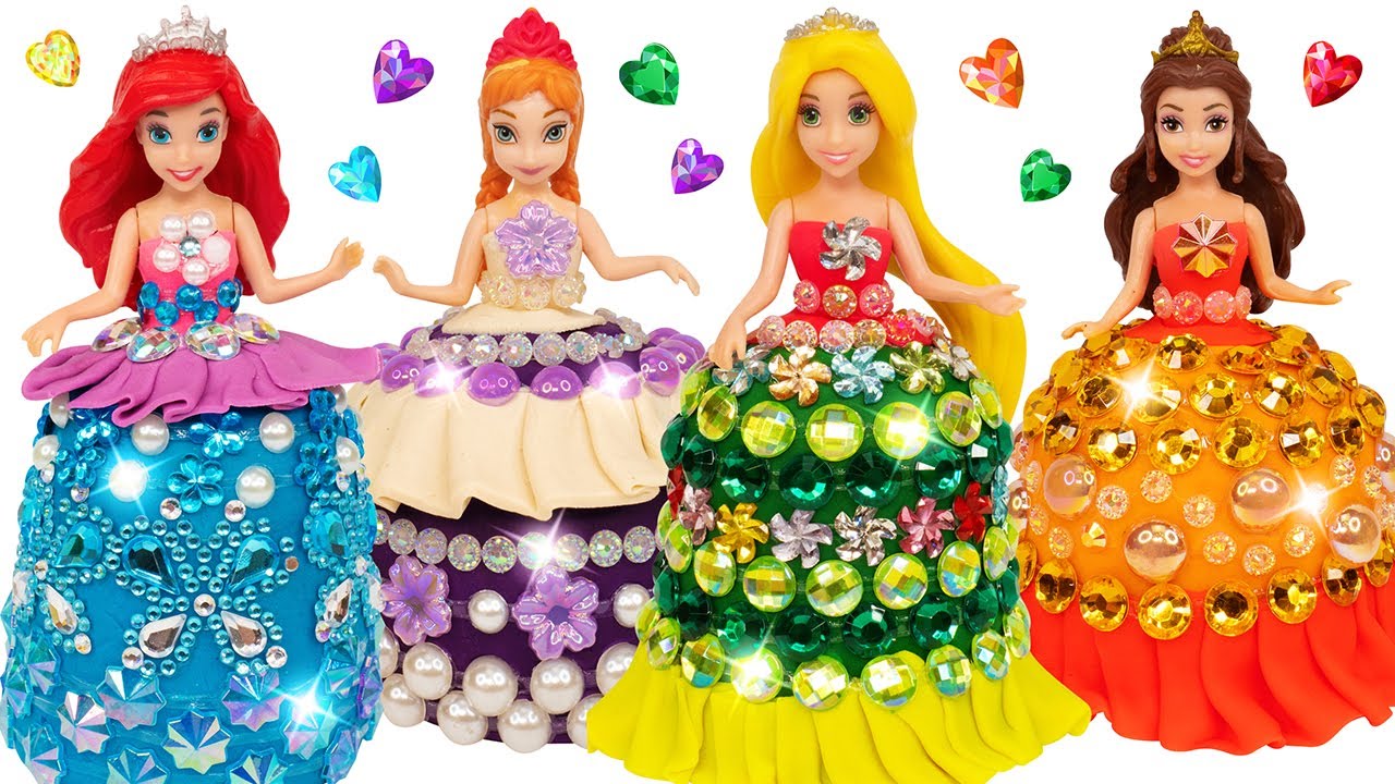 Amazing Sparkle Dresses out of Clay for Princess Mini Dolls - YouTube