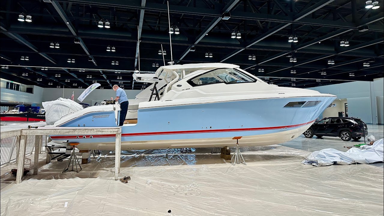 WOW. 2024 PURSUIT DC365 in Arctic Blue with Red Boot Stripe just ...