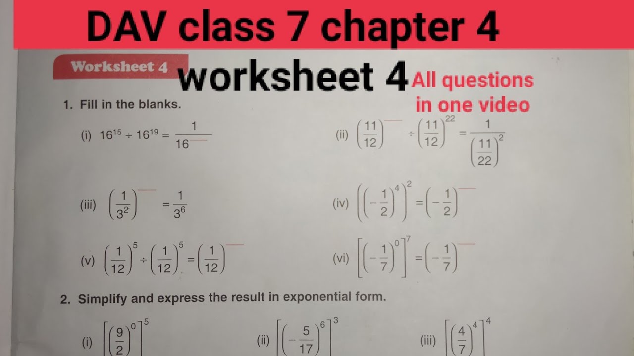 DAV class 7 chapter 4 worksheet 4 ।Class 7 maths chapter 4 worksheet 4 ...