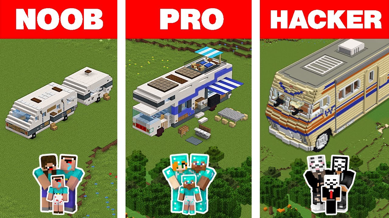 Minecraft NOOB vs PRO vs HACKER: FAMILY RV HOUSE BUILD CHALLENGE ...