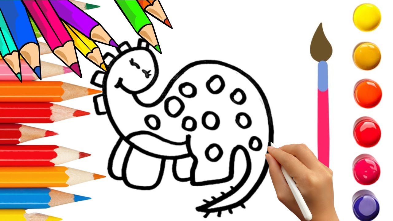 How To Draw cute dinosaur ,color Drawing, Painting & Coloring For Kids ...