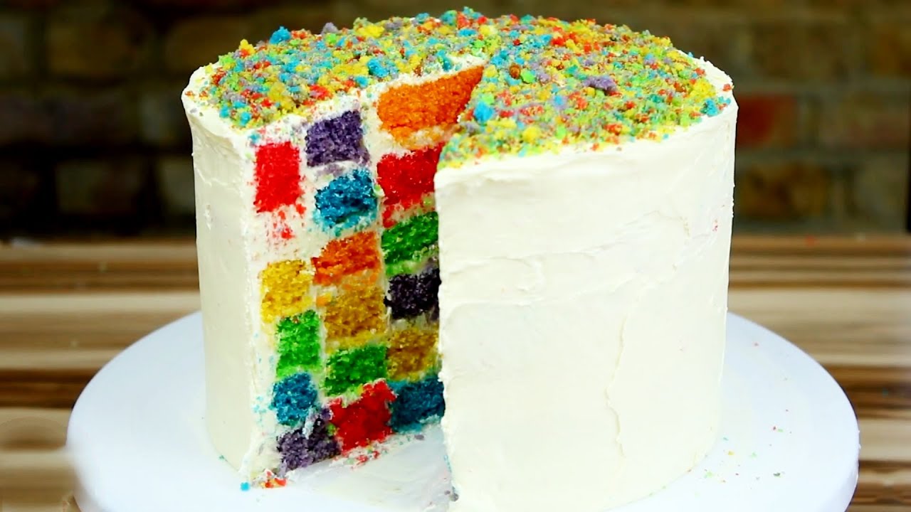 Rainbow Checker Cake | Colourful Cakes | Nyam Nyam - YouTube