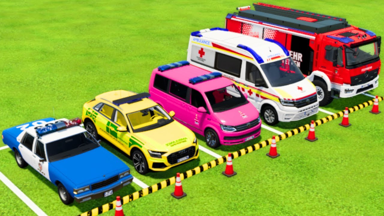 DRIVING POLICE CARS, AMBULANCE, FIRE DEPARTMENT TO THE GARAGE ! Farming ...