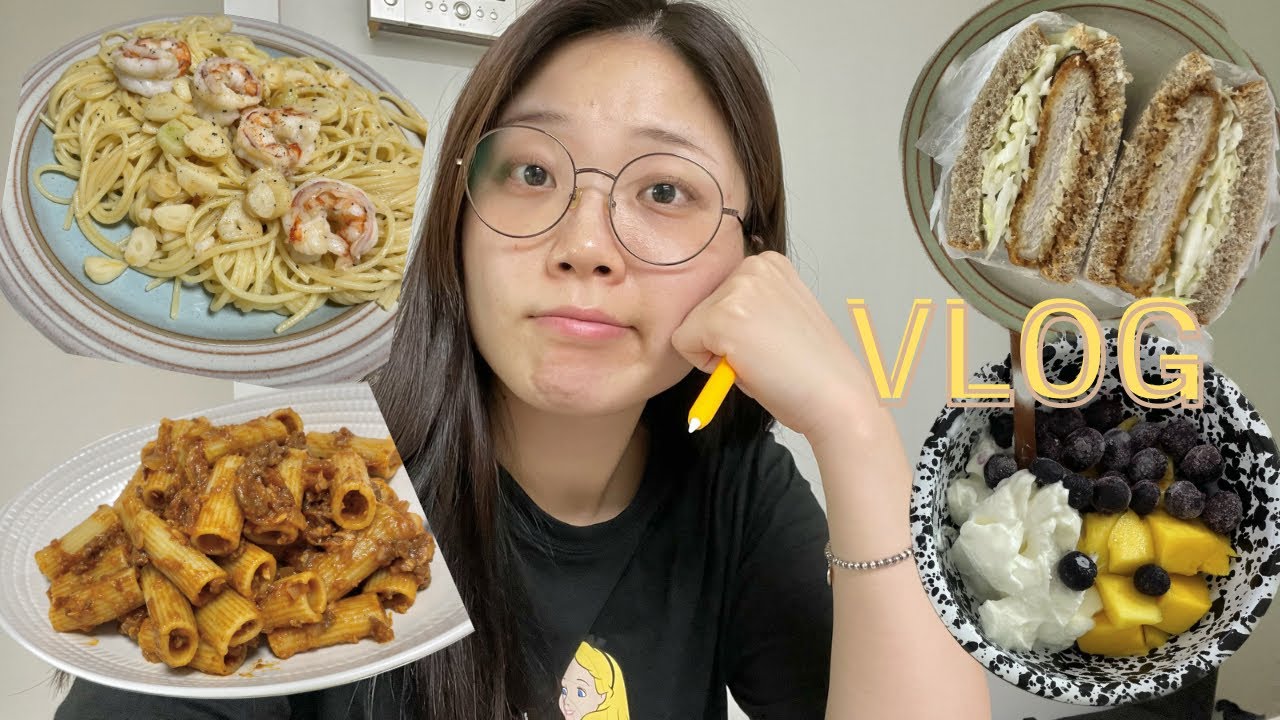 Vlog 주말을 위해 사는 직장인 브이로그 무더위를 이기는 방법은 집콕 뿐🧊집밥 퍼레이드🍛그릭요거트 중독🥣파는 맛 돈까스샌드위치🥪라구파스타 아구아구🍝