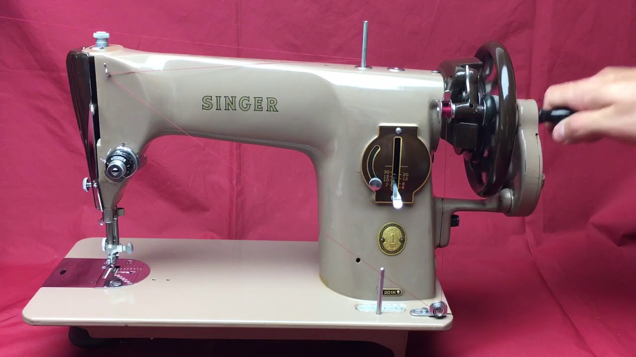 Singer 201k mk2 hand crank bobbin winding - YouTube