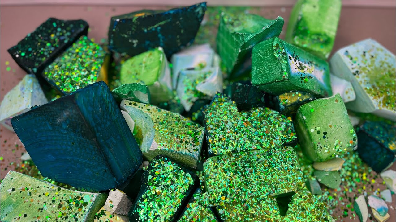 Dyed Green Chunks w Glitter ASMR - YouTube