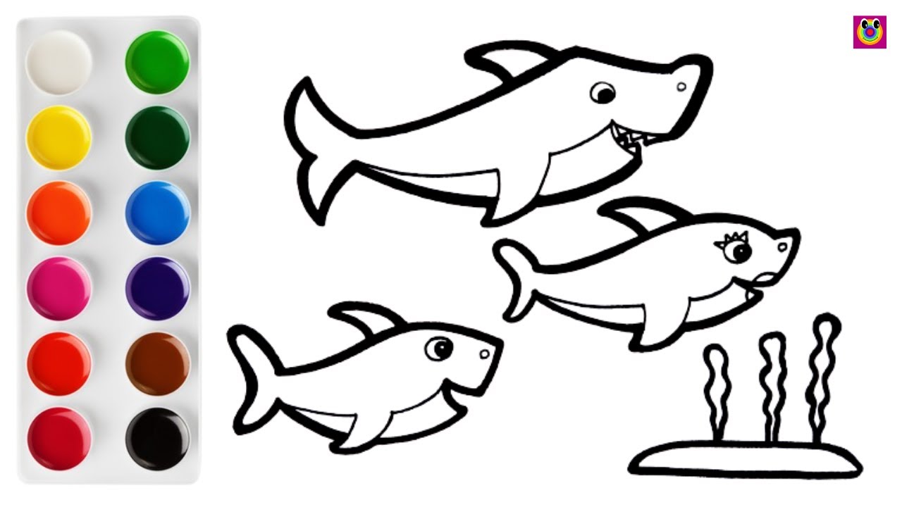 Baby Shark Family Drawing, Painting and Coloring for Kids & Toddlers ...
