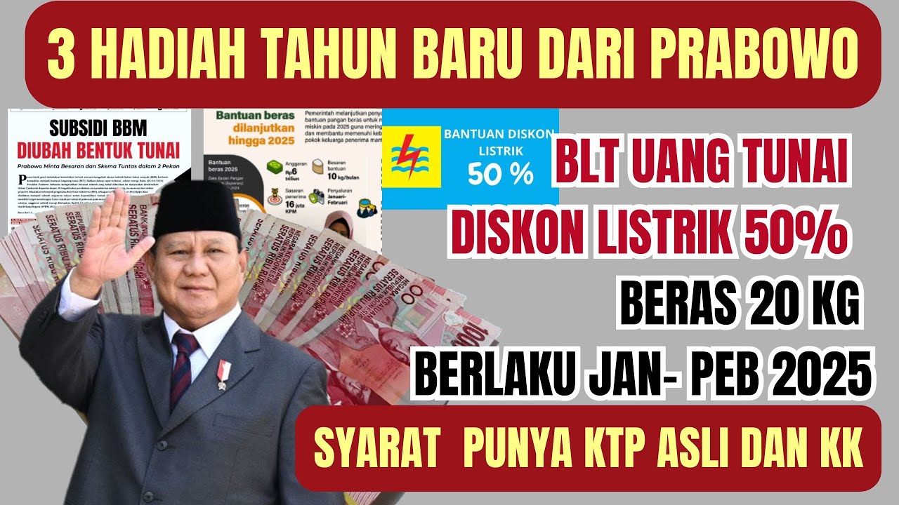 3 HADIAH AWAL TAHUN 2025 DARI PAK PRABOWO BLT BBM, DISKON LISTRIK 50% ...