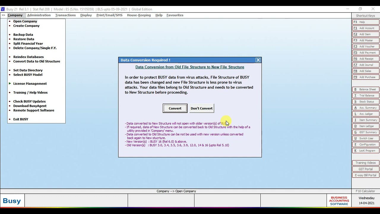 How to migrate data to old structure in Busy 21 - YouTube