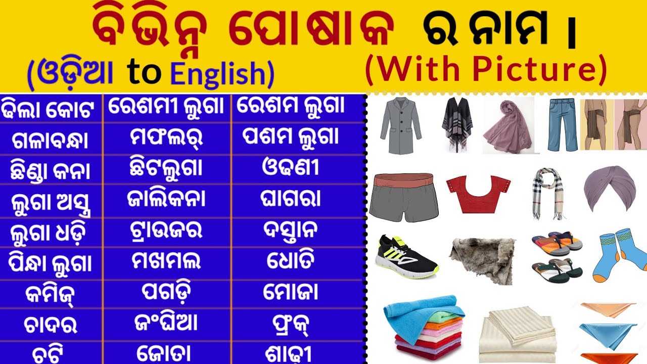 Daily use different cloth name/Odia to english/With simple pictures ...