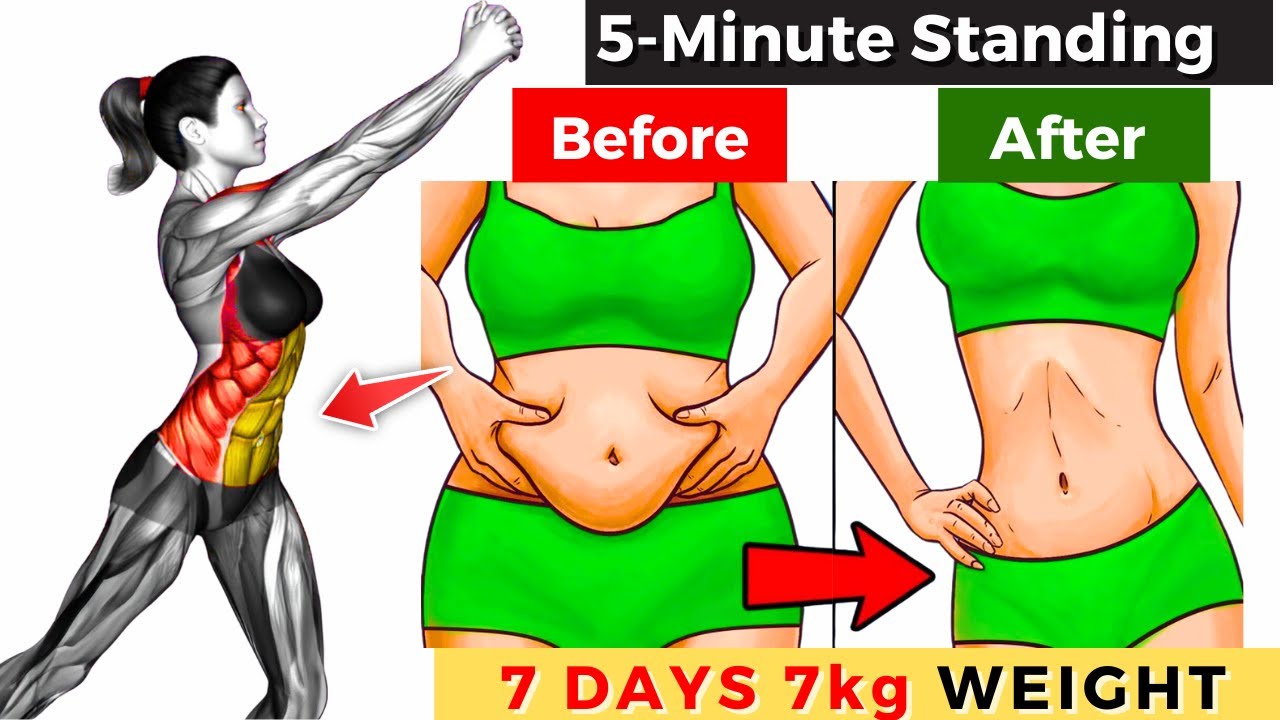5 Min Standing LOWER BELLY FAT Workout 🔥 SMALLER WAIST & FLAT TUMMY ...