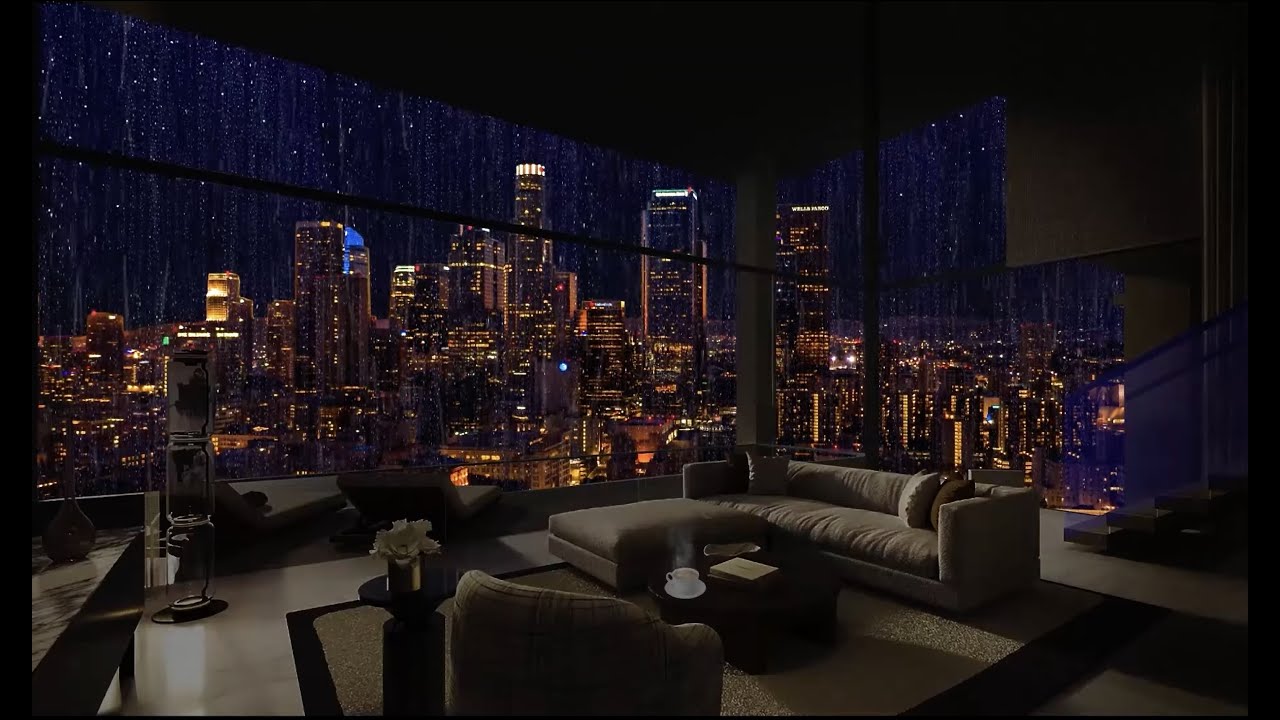 Cozy Apartment in Los Angeles during a stormy Night | Rain on Window ...