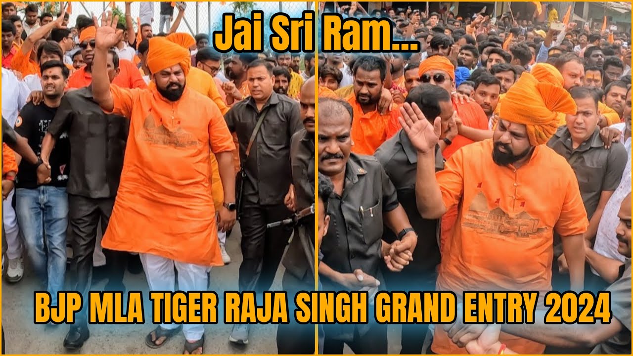 BJP MLA Tiger Raja Singh Mass Entry at Sri Ram Navami Shobha Yatra 2024 ...