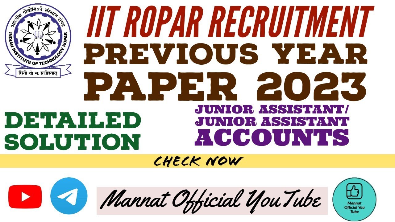 IIT Ropar Junior Assistant & Junior Assistant Accounts Previous Year ...