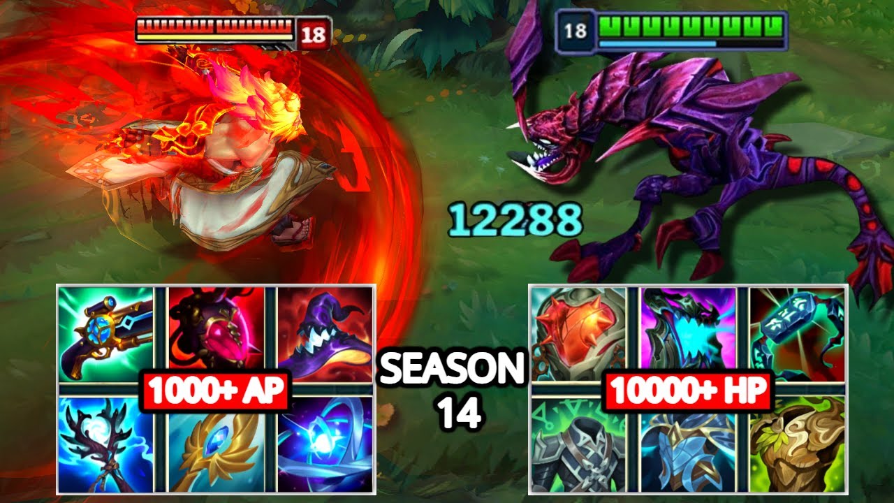 SEASON 14 AP UDYR vs 10K HP CHO'GATH FULL BUILD FIGHTS & Best Moments ...