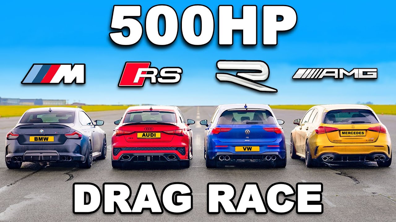 BMW M240i v AMG A45 v RS3 v Golf R: TUNED DRAG RACE