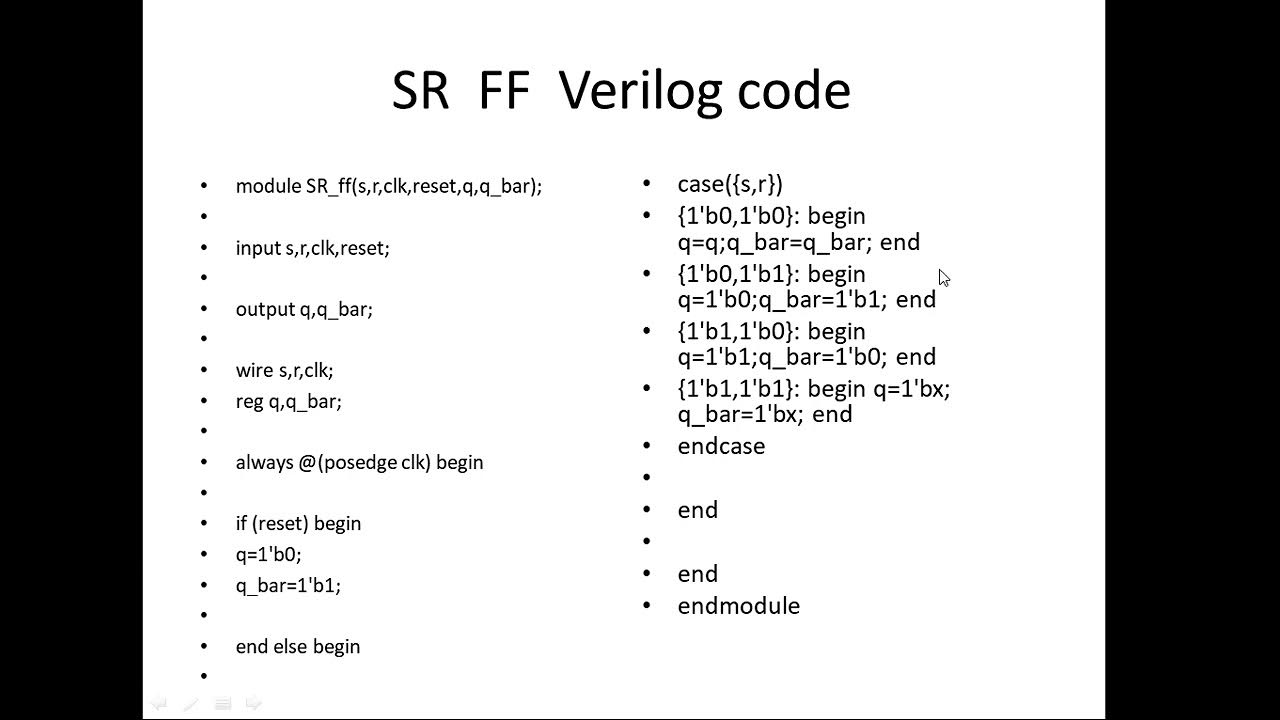 SR ff testbench |SR Flip flop verilog code - YouTube