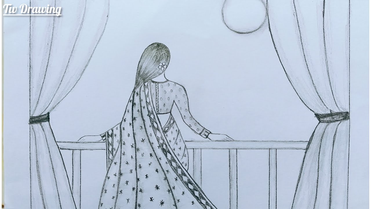 How to Drawing girl with shari l pencil Sketch l TW Drawing - YouTube