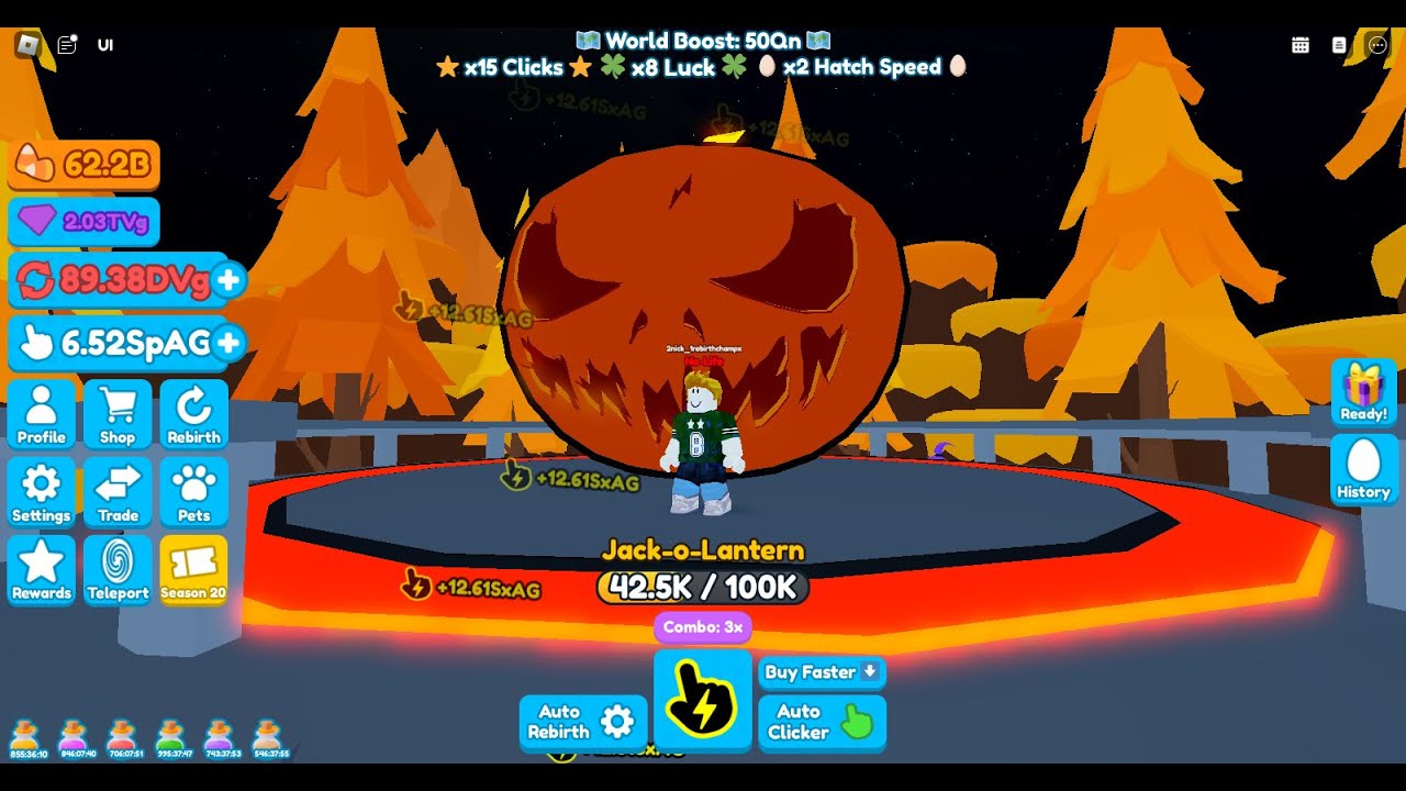 WOW! 🌟X15 CLICKS + X8 LUCK + X2 HATCH SPEED 🍀 in Roblox : [🍀X8] Rebirth ...