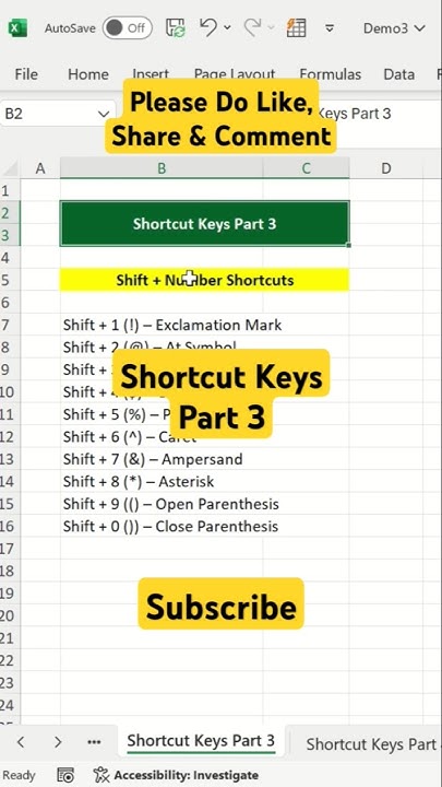 Shortcut Keys Part 3 #exceltips #exceltricks #shorts @kttrained - YouTube