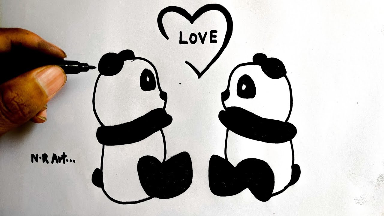 love cute panda drawing// panda 🐼drawing// cute love panda drawing ...