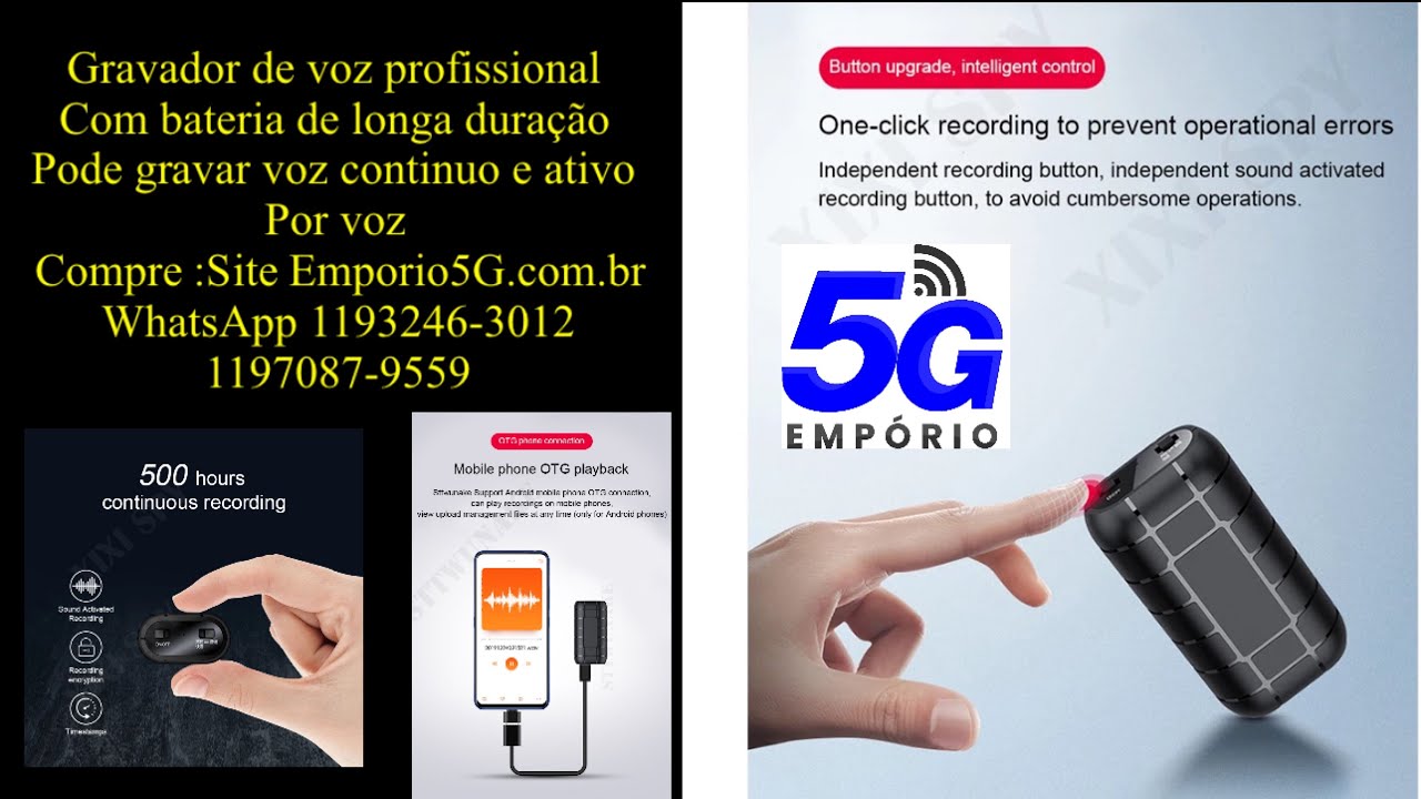 Mini gravador de voz profissional com bateria de longa duração ativo ...
